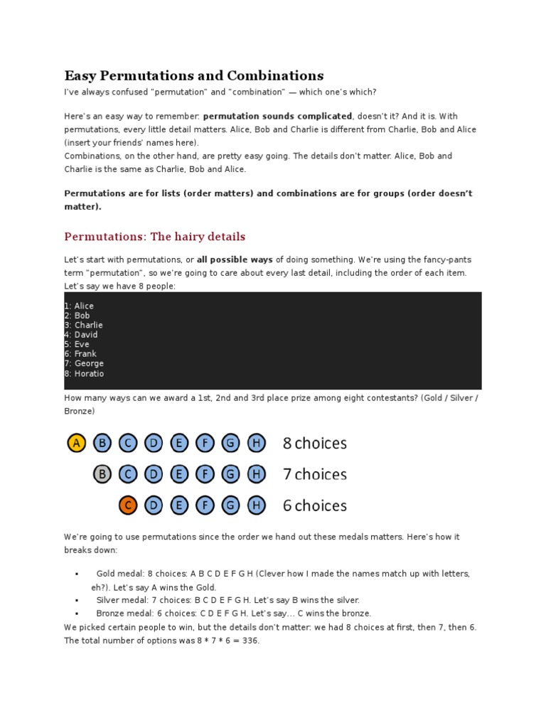 Permutations vs Combinations Guide | PDF | Permutation | Teaching ...