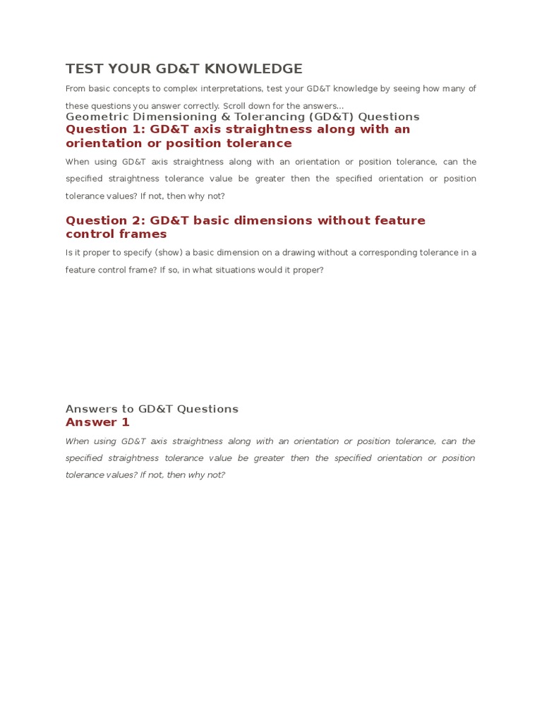 Test Your GD&T Knowledge: Question 1: GD&T Axis Straightness Along With ...