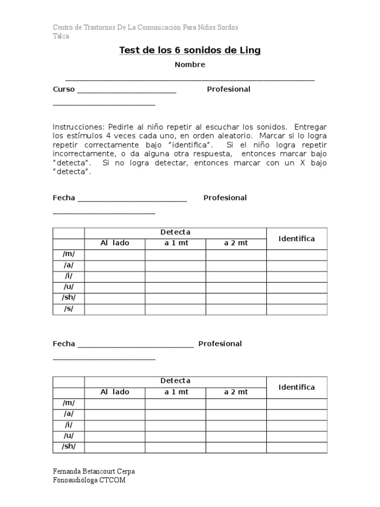 Test de Los 6 Sonidos de Ling Individual | PDF