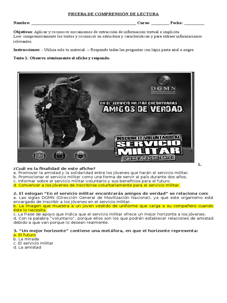 Prueba de Comprensión de Lectura 2 Segundo Medio Profe | PDF | Martin ...