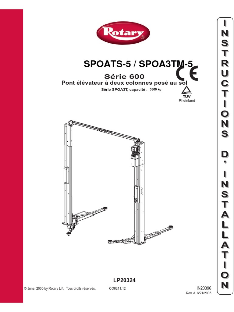 Rotary Lift Install Instructions | PDF | Ingénierie mécanique | Science