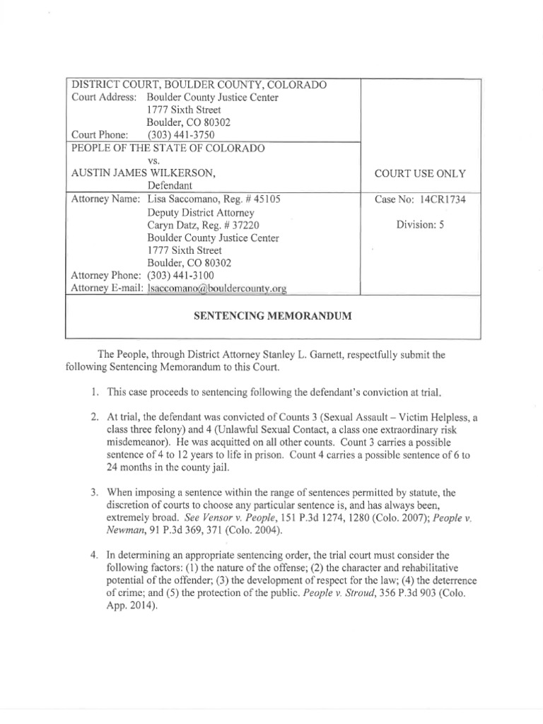 Austin Wilkerson Sentencing Memorandum