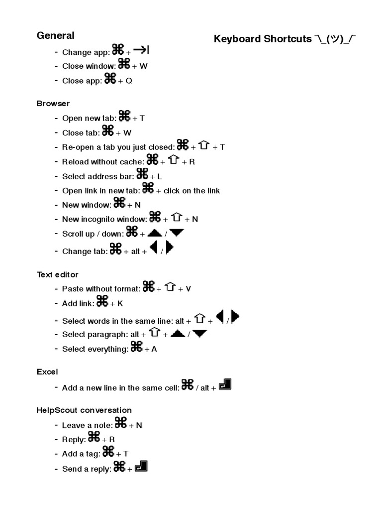 General Keyboard Shortcuts / - / : Browser | PDF