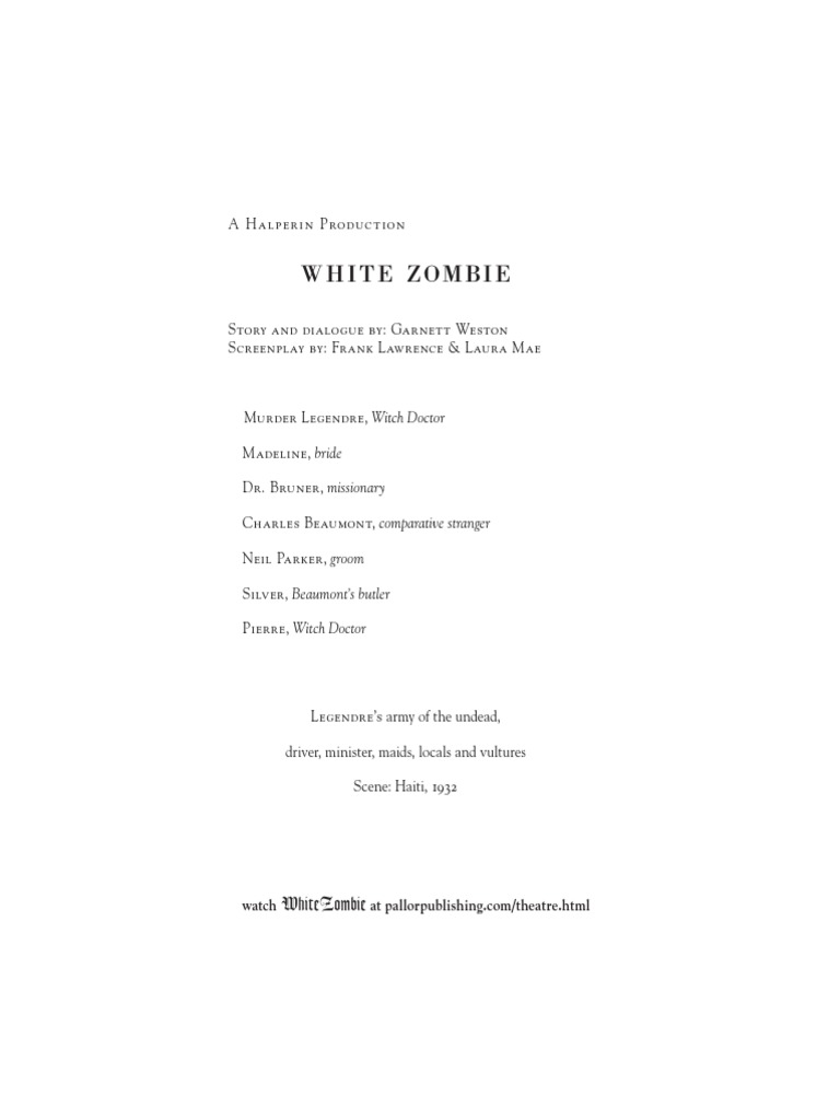 White Zombie: A Haitian Horror Script | PDF | Mystery, Thriller & Crime ...