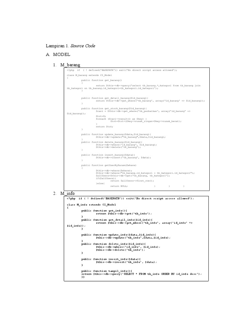 Lampiran 1. Source Code A. Model 1. M - Barang | PDF | Array Data Type ...