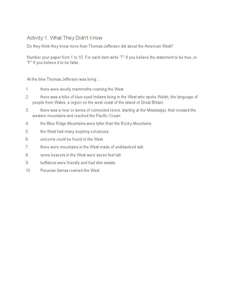 Activity 1 T or F Quiz | PDF