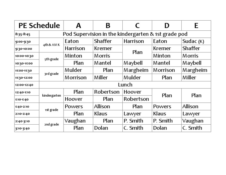 Pe Schedule | PDF
