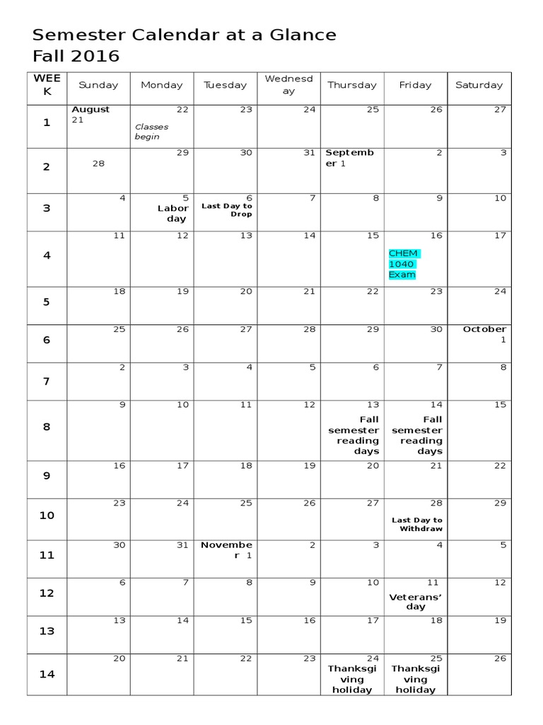 Semester Calendar Fall 2016 | PDF | Teaching Methods & Materials | Home ...