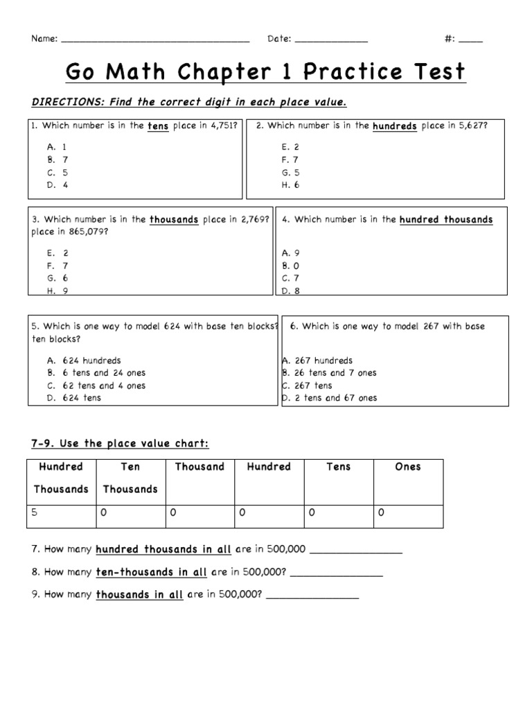 Go Math Chapter 1 Practice Test | PDF | Teaching Mathematics | Science