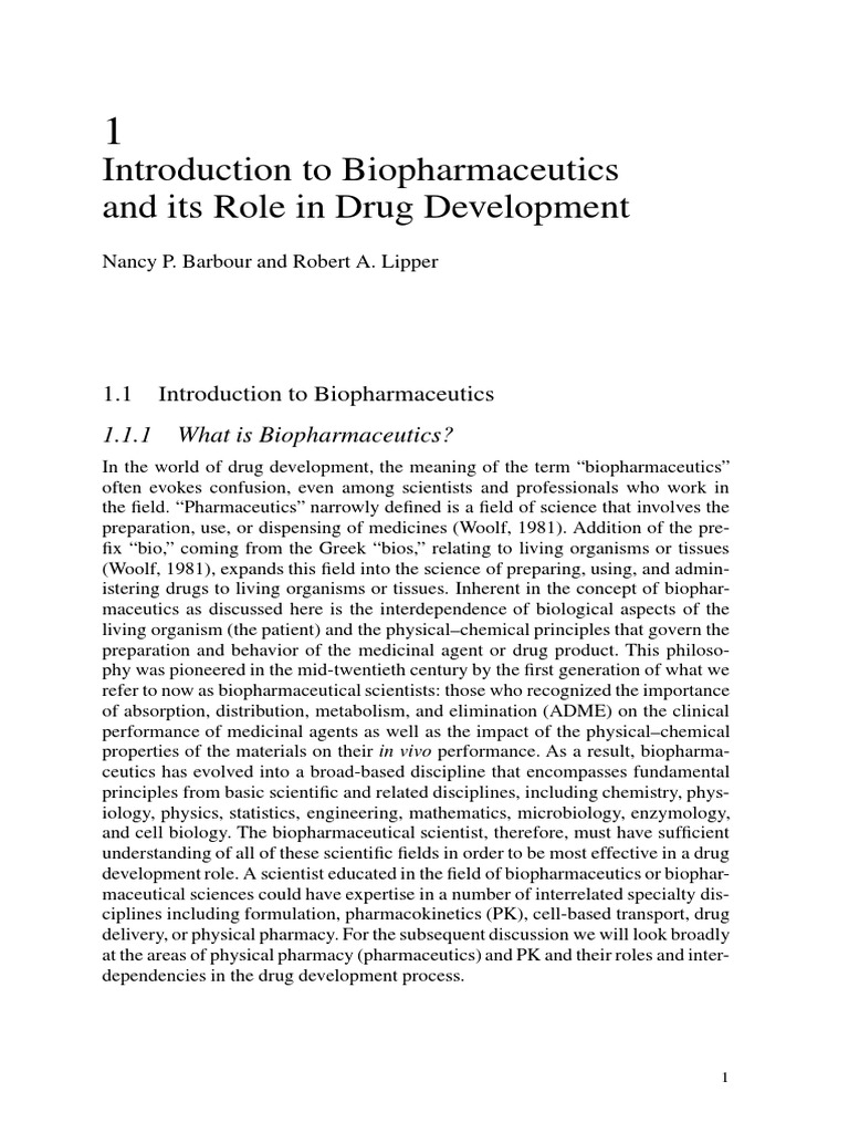 Chapter 01. Introduction To Biopharmaceutics and Its Role in Drug ...