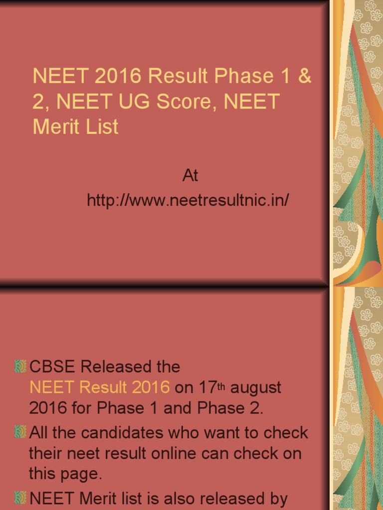 NEET 2016 Result and Counselling Details | PDF | Career And Technical ...