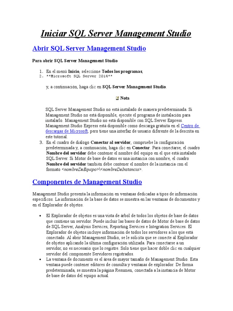 Iniciar SQL Server Management Studio | Descargar gratis PDF | Servidor ...
