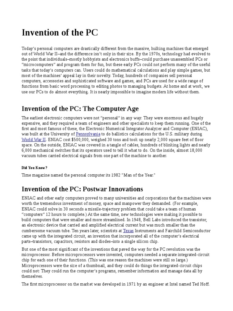 Invention of The PC: The Computer Age | PDF | Personal Computers ...
