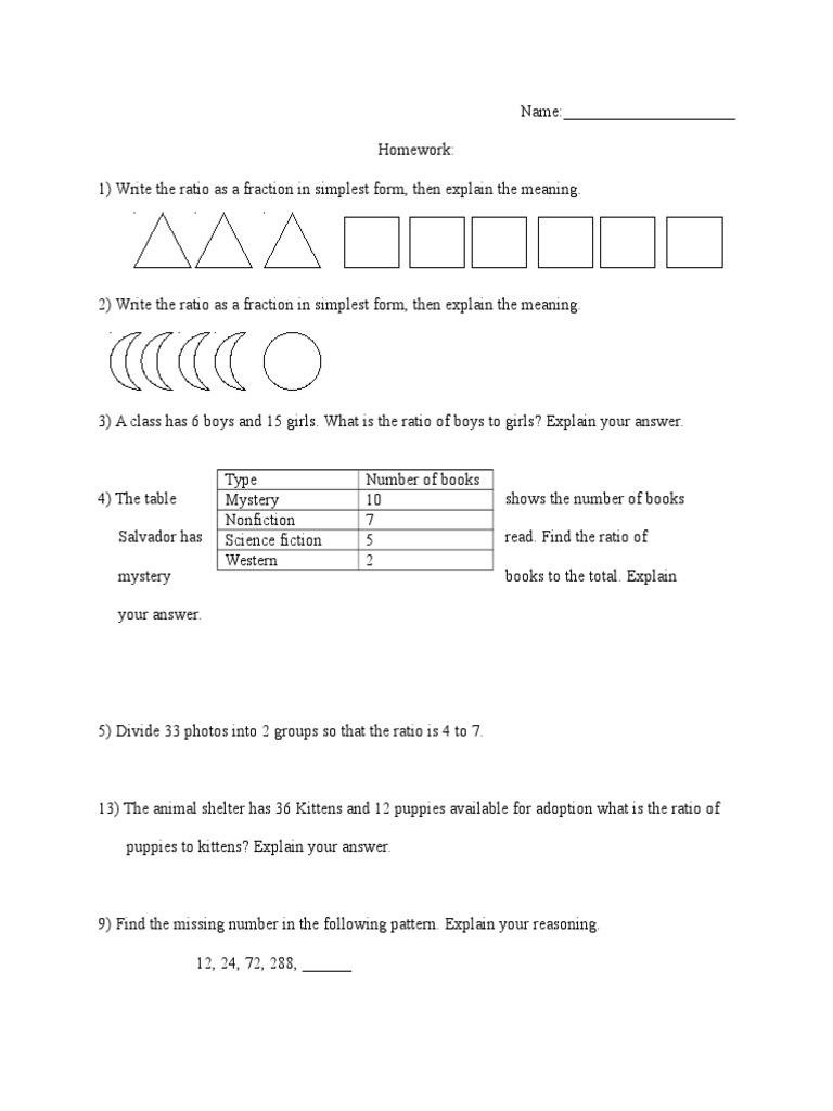 Ratio Worksheet | PDF