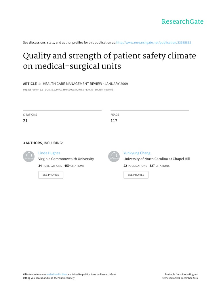 Quality and Strength of Patient Safety Climate On Medical-Surgical ...
