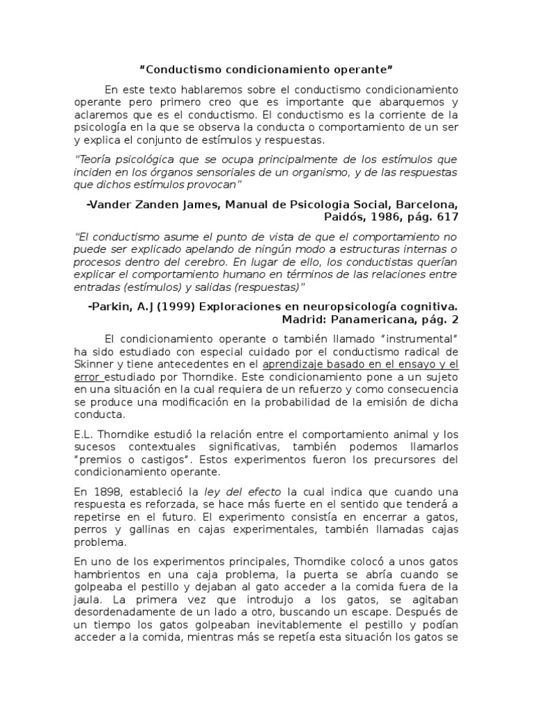 Conductismo Condicionamiento Operante | PDF | Neurociencia | Evaluación ...