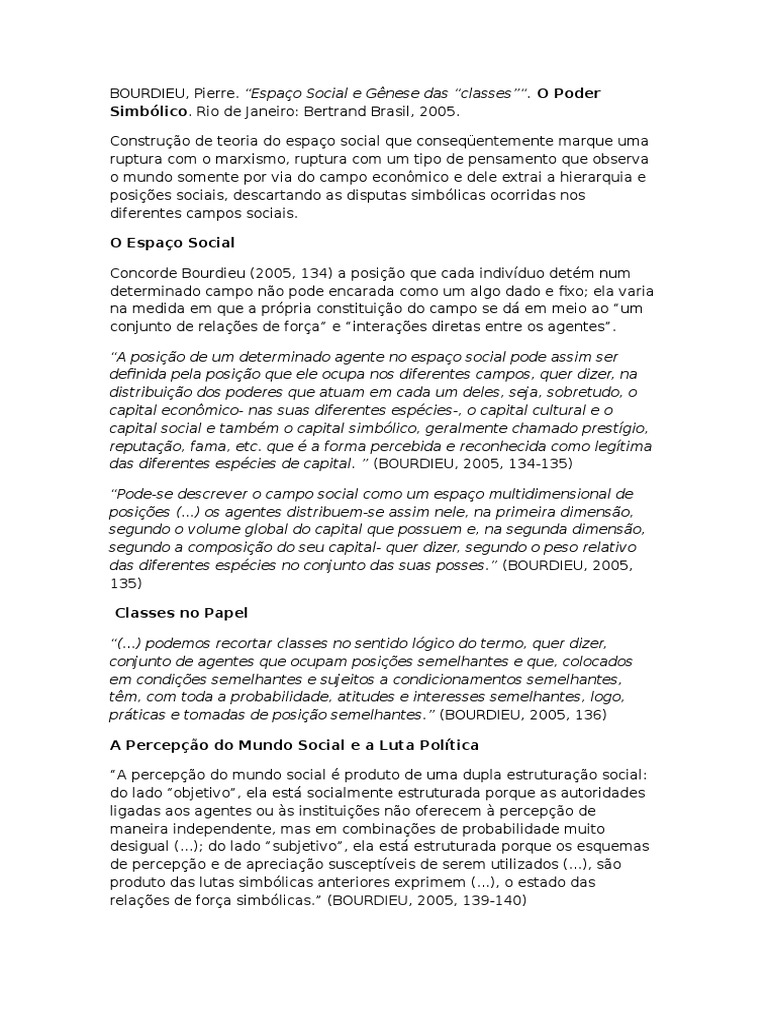 Fichamento - O Poder Simbolico - Pierre Bourdieu | PDF | Poder (social ...