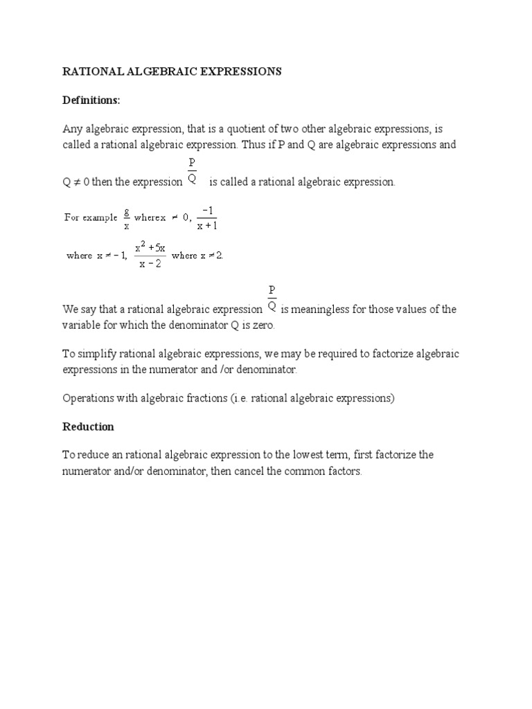Rational Algebraic Expressions | PDF | Teaching Methods & Materials ...