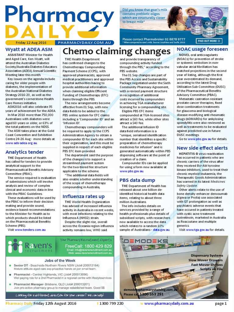 Pharmacy Daily For Fri 12 Aug 2016 - Chemo Claiming Changes, New ...