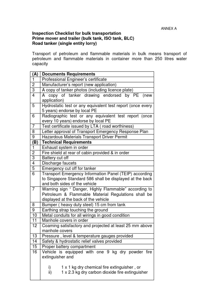 Vehicle Inspection Checklist.pdf | Dangerous Goods | Vehicles