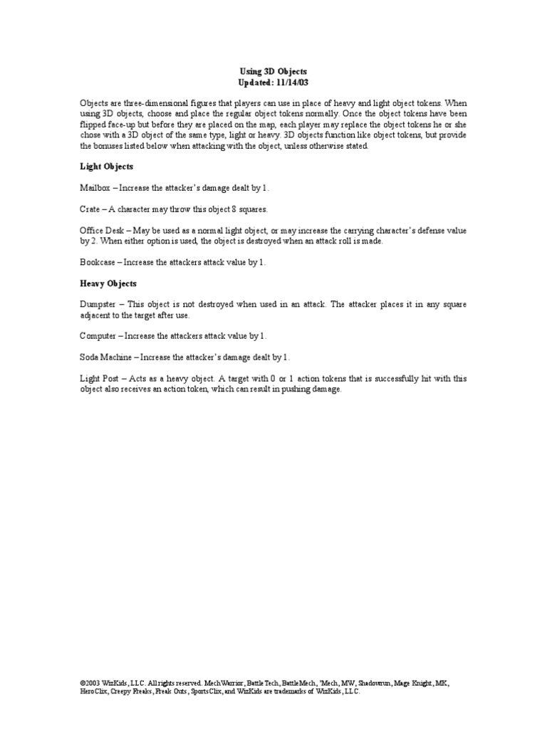 Heroclix Generic - 3D Objects Rules | PDF