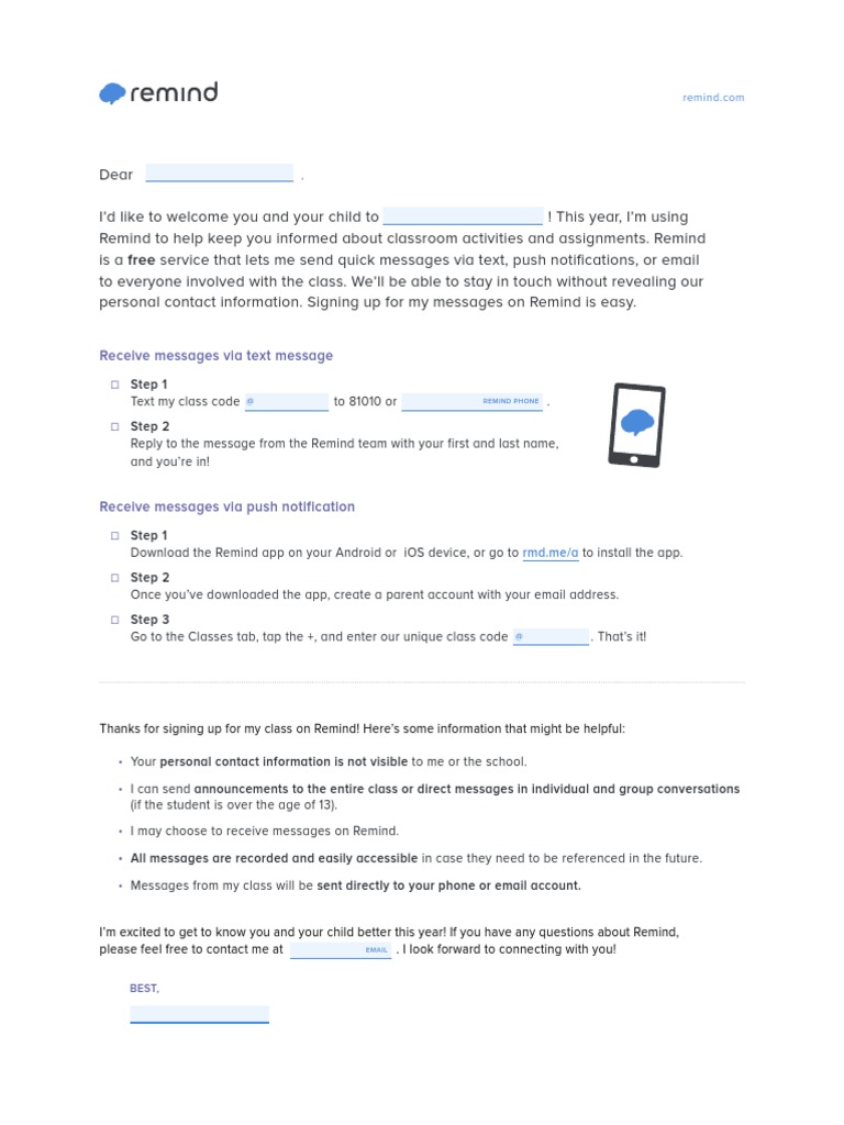 Remind Parent Letter | PDF