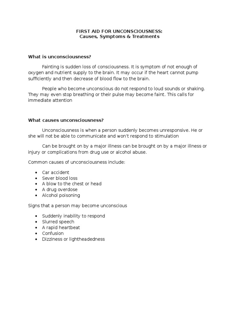 First Aid for Unconsciousness Guide | PDF | Cardiopulmonary ...