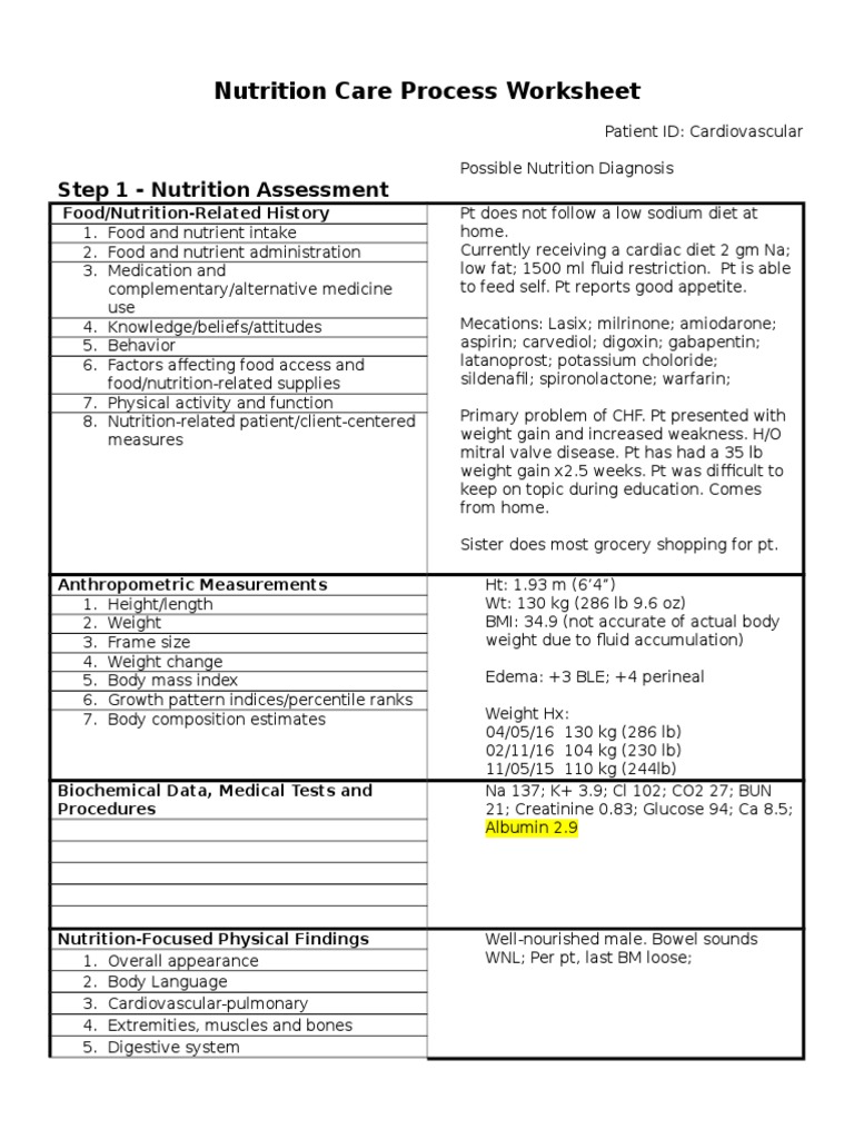 Nutrition Care Process Worksheet | PDF | Dietary Supplements | Nutrition