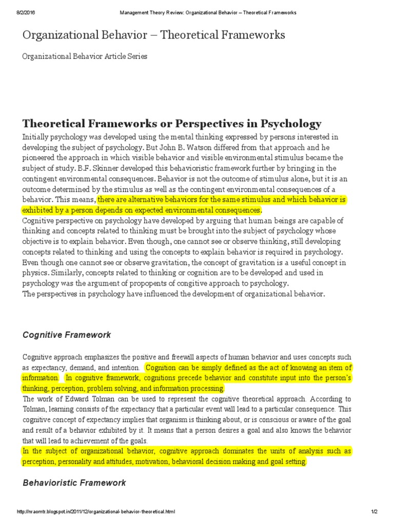 Organizational Behavior - Theoretical Frameworks | PDF | Behaviorism ...