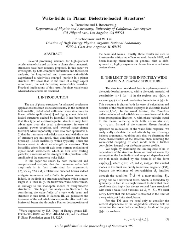 Wake-Fields in Planar Dielectric Structures | PDF | Normal Mode | Particle Accelerator