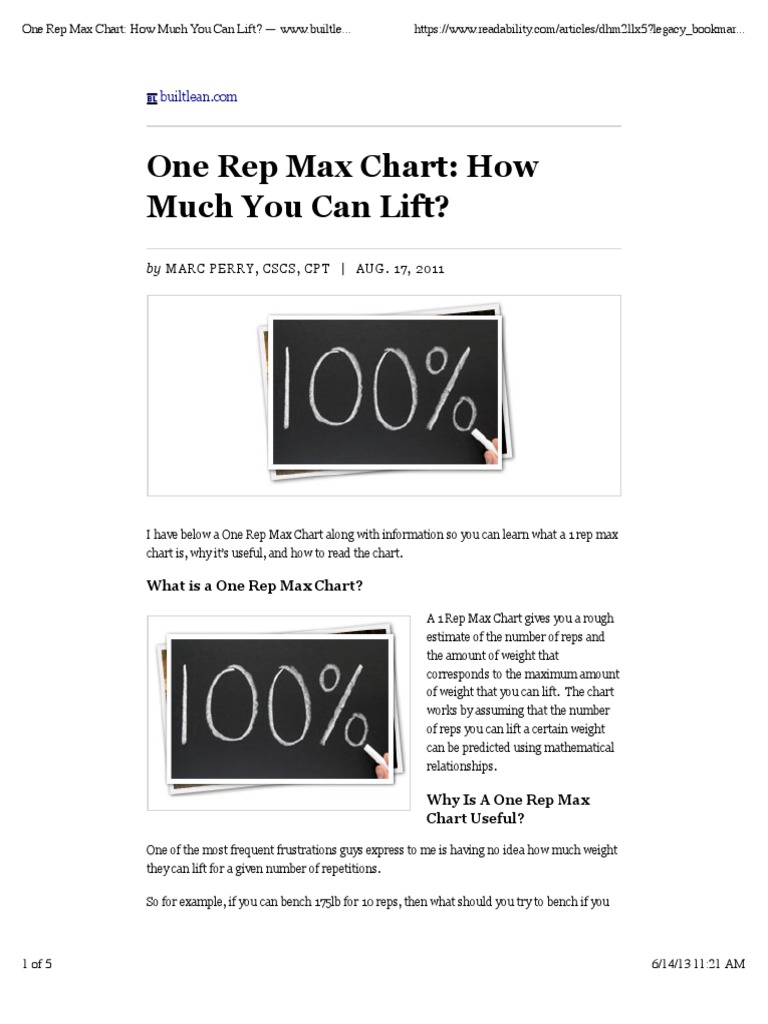 One Rep Max Chart | PDF | Strength Training | Teaching Mathematics