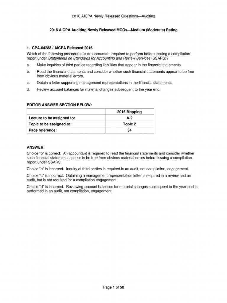 Becker 2016 AICPA Released Questions AUD | PDF