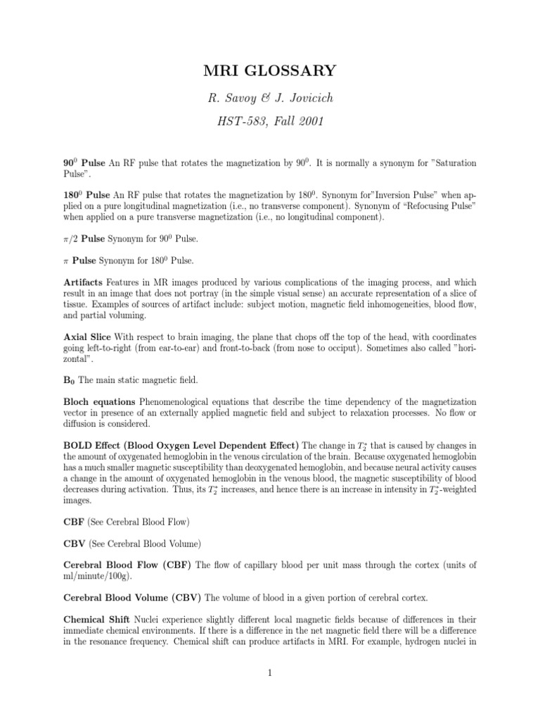 MRI Glossary Explained | PDF | Relaxation (Nmr) | Magnetic Resonance ...