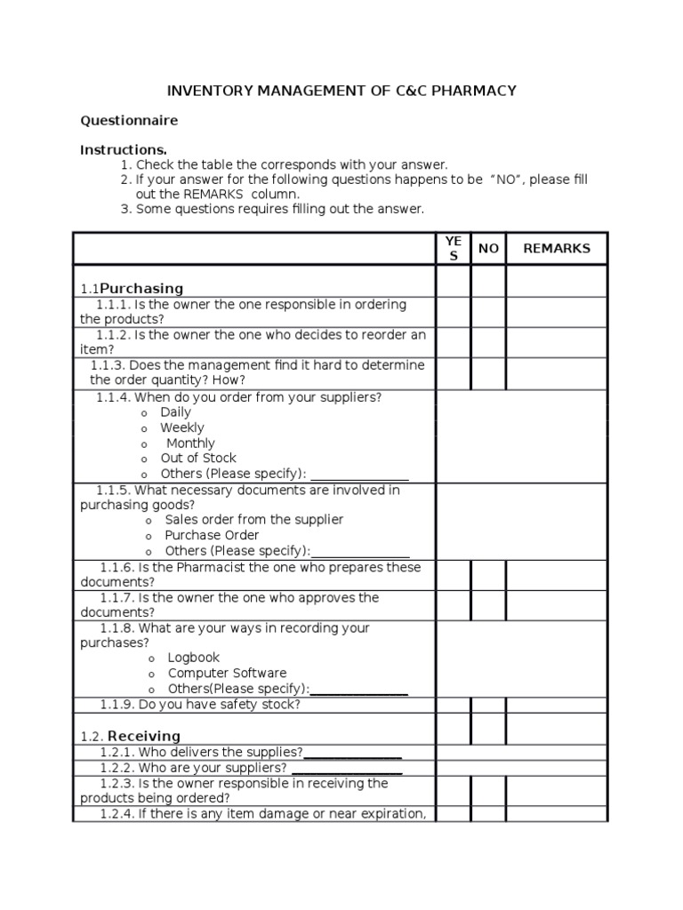 Questionnaire | PDF | Inventory | Service Industries
