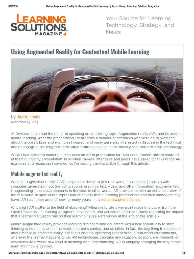 Using Augmented Reality For Contextual Mobile Learning by Jason Haag ...