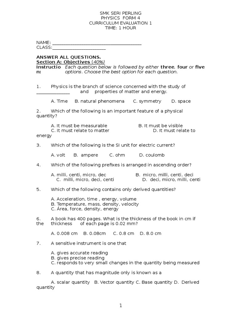 Answer All Questions. Section A: Objectives (40%) Instructio N | PDF ...