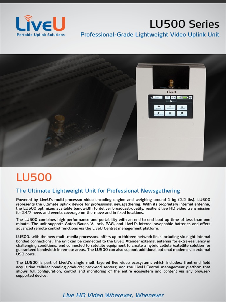 LiveU LU500 Datasheet | PDF | Video | High Speed Packet Access