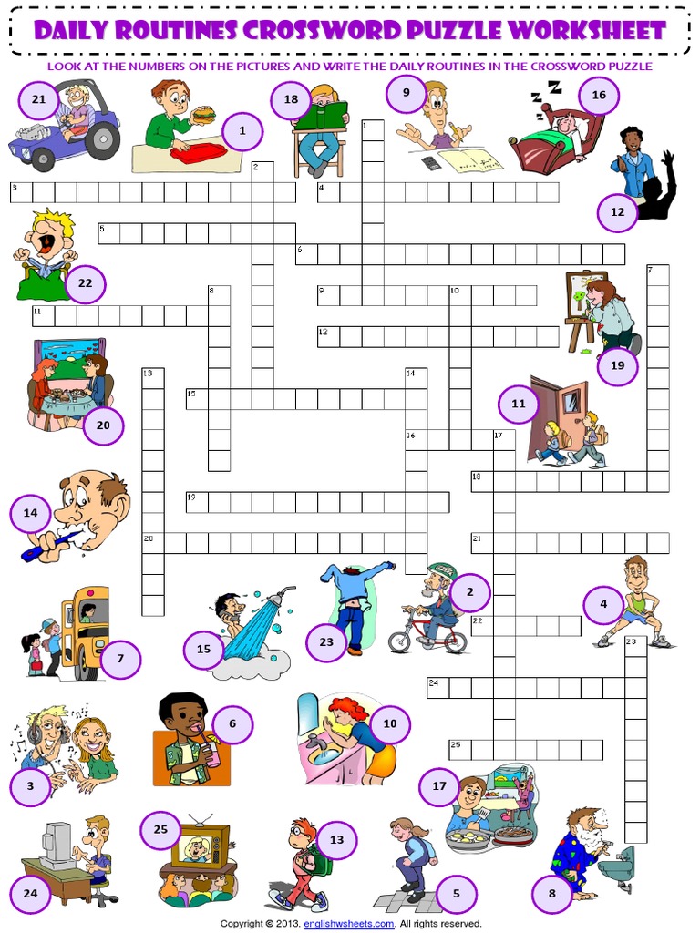 Daily Routines Vocabulary Criss Cross Crossword Puzzle Worksheet | PDF ...