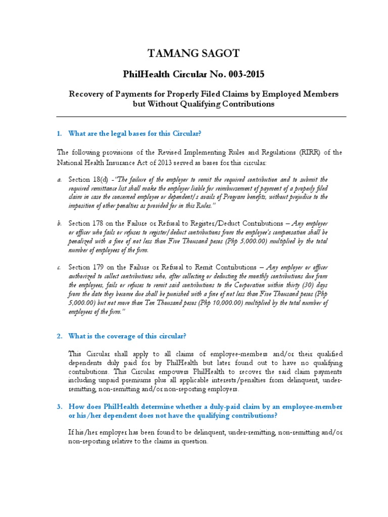 PhilHealth Claim Recovery Rules | PDF | Employment | Social Institutions