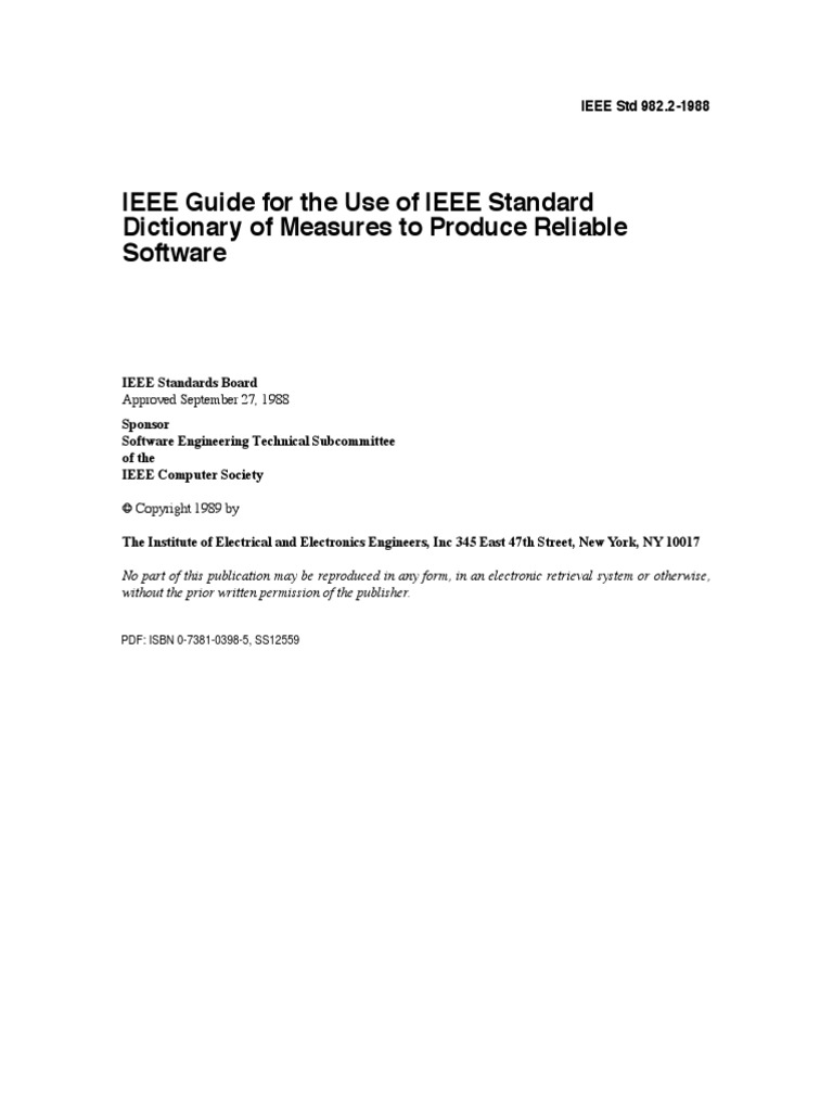 Ieee 982-1988 | PDF | Software Quality | Reliability Engineering
