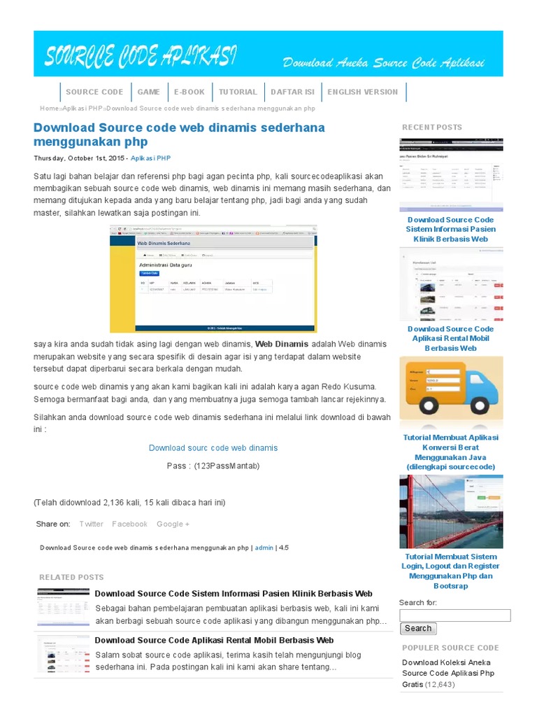 Source Code Web Dinamis Sederhana Menggunakan PHP - Source Code ...