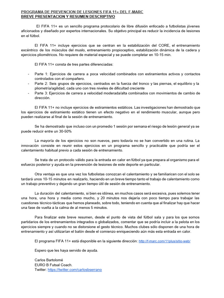 PROGRAMA DE PREVENCION DE LESIONES FIFA 11+ DEL F-MARC BREVE ...