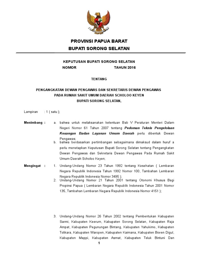 SK Bupati Tentang Pengangkatan Dewan Pengawas | PDF | Pengelolaan Keuangan & Uang
