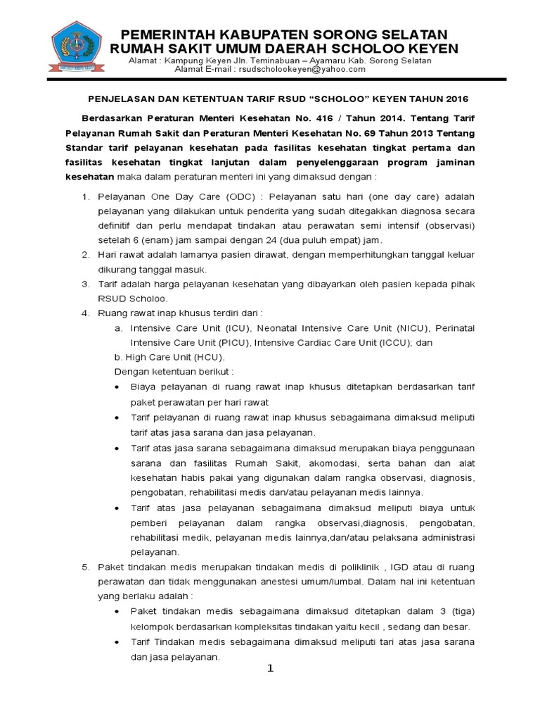 Perda Tarif Rsud Scholoo Keyen | PDF