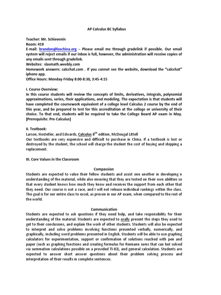 Collegeboard-Approved Ap Calculus BC Syllabus-2 | PDF | Integral ...