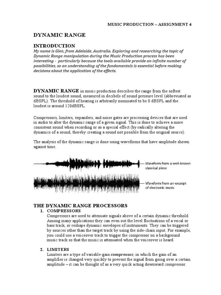 Dynamic Range: Music Production - Assignment 4 | PDF | Audio ...