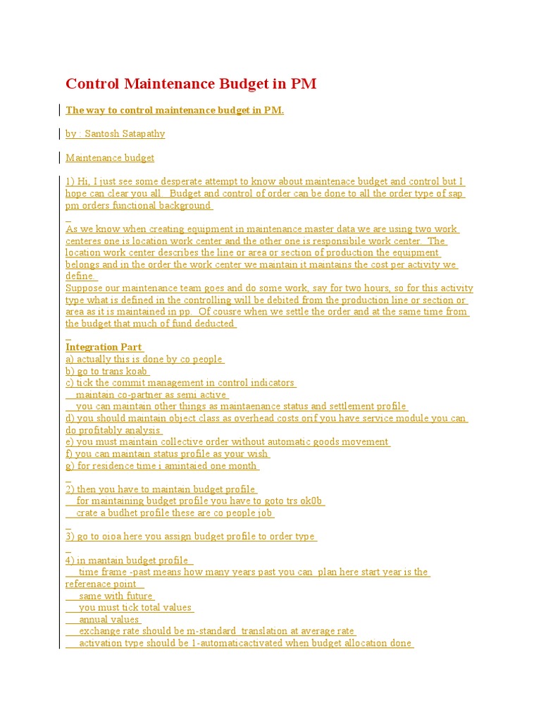 The Way To Control Maintenance Budget in PM | PDF