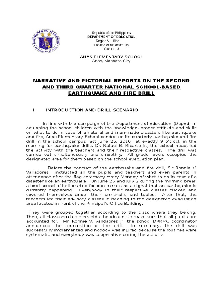 Narrative Report On Earthquake and Fire Drill | PDF