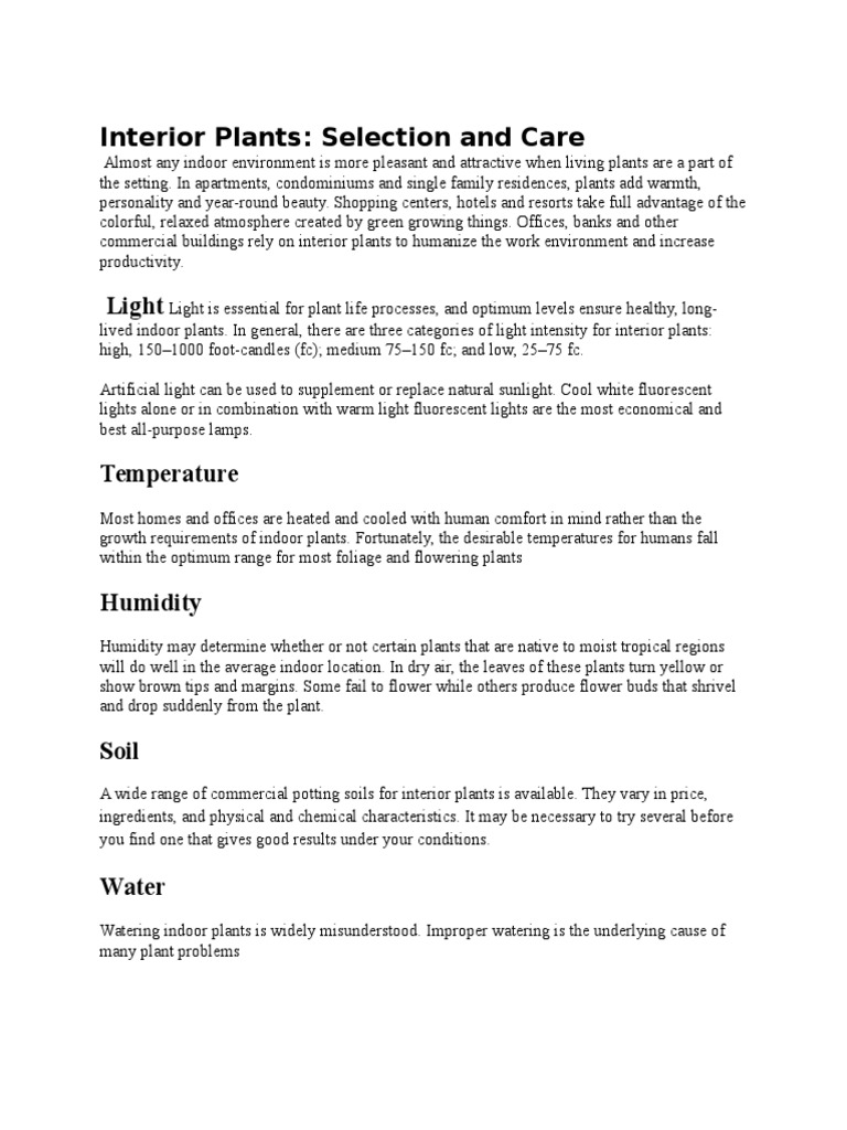 Interior Plants: Selection and Care | PDF
