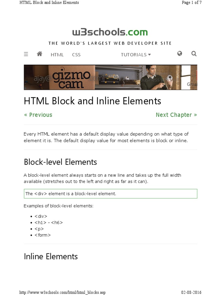 HTML Block and Inline Elements | Download Free PDF | Html Element | J Query